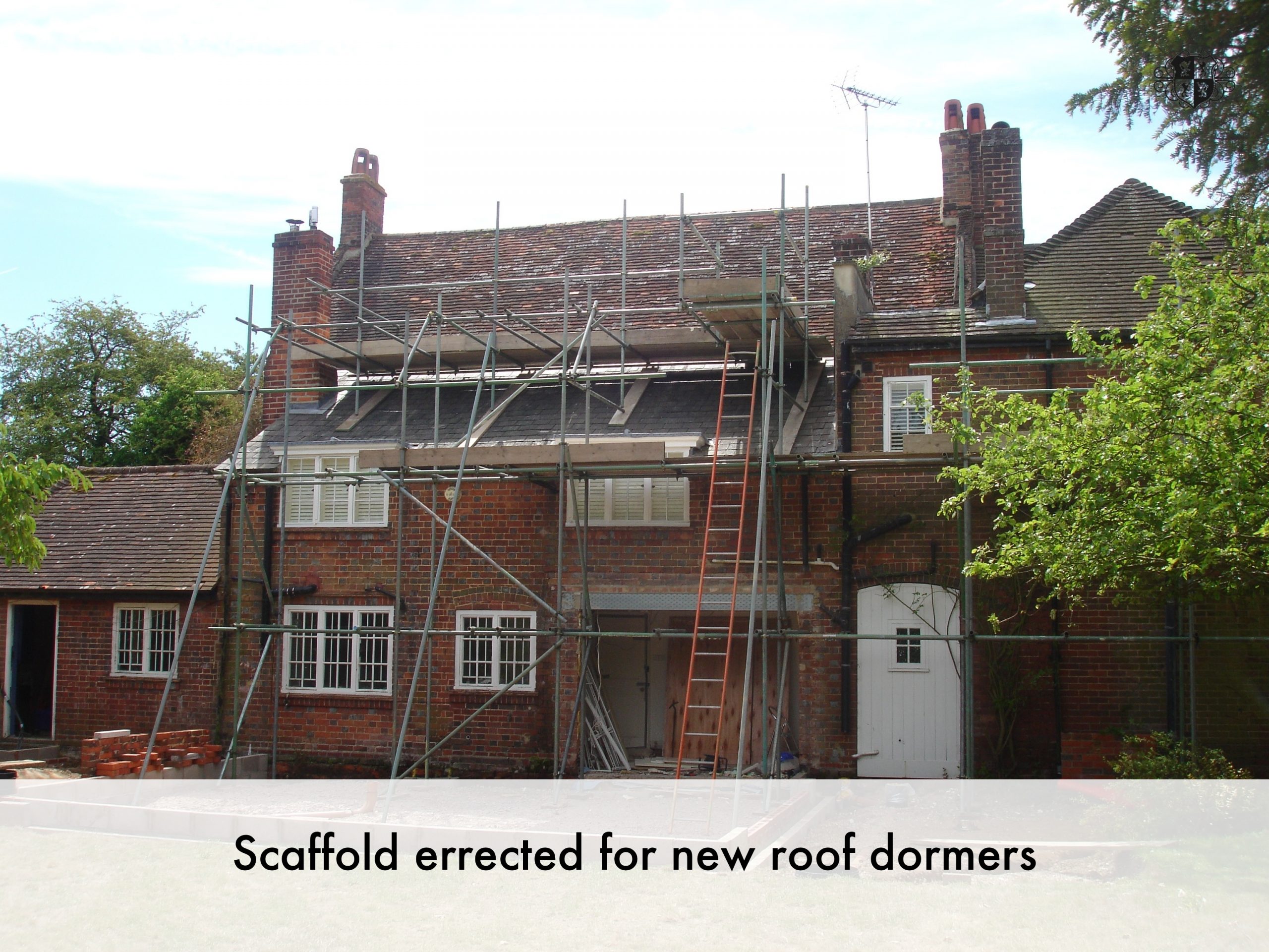 Scaffold errected for new roof dormers – Robin Clevett